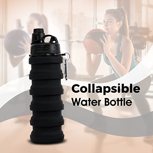 MAKERSLAND Collapsible Water Bottle for Adults, Boys, Students, Kids, Reusable Silicone Foldable Water Bottles for Travel Camping Hiking, Portable Sports Water Bottle, Black