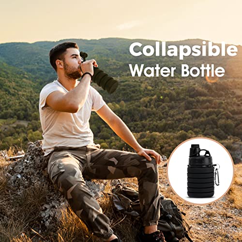 MAKERSLAND Collapsible Water Bottle for Adults, Boys, Students, Kids, Reusable Silicone Foldable Water Bottles for Travel Camping Hiking, Portable Sports Water Bottle, Black