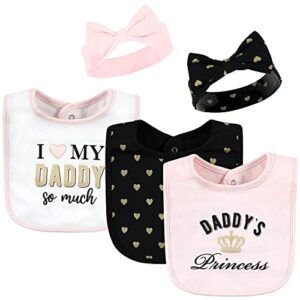 hudson baby unisex baby cotton bib and headband or caps set, daddys princess, one size