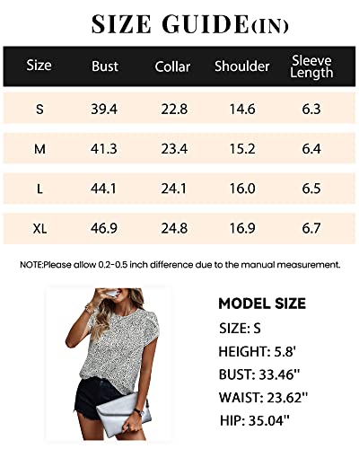 PRETTYGARDEN Women’s Shirts Summer Casual Crewneck Lace Crochet Short Sleeve Blouses Cute Floral Print Loose Tunic Tops(Large,Dot Black White)