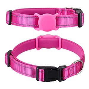 airtag dog collar for small medium large dogs, animire soft neoprene padded pet cat collar, nylon puppy collar with silicone air tag case holder accessories, 9''-16'' neck