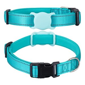 airtag dog collar for small medium large dogs, animire soft neoprene padded pet cat collar, nylon puppy collar with silicone air tag case holder accessories, 9''-16'' neck