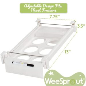 WeeSprout Freezer Tray for Baby Food Storage Jars, Holds 4 oz & 8oz Glass Baby Food Containers, Fits Most Freezers, Space-Saving Drawer Design, Label Marker Included (White)