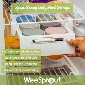 WeeSprout Freezer Tray for Baby Food Storage Jars, Holds 4 oz & 8oz Glass Baby Food Containers, Fits Most Freezers, Space-Saving Drawer Design, Label Marker Included (White)