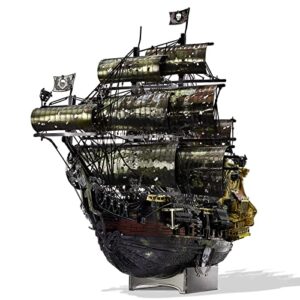 piececool 3d metal puzzles for adults, the queen anne's revenge pirate ship model kits, 3d watercraft model building kit, diy craft kits difficult 3d puzzles for family time