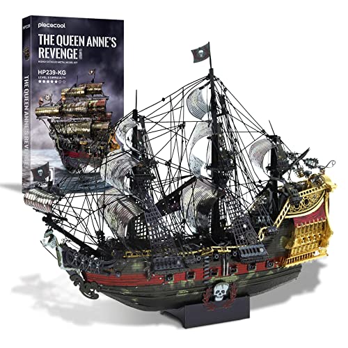 Piececool 3D Metal Puzzles for Adults, The Queen Anne's Revenge Pirate Ship Model Kits, 3D Watercraft Model Building Kit, DIY Craft Kits Difficult 3D Puzzles for Family Time