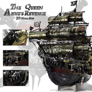 Piececool 3D Metal Puzzles for Adults, The Queen Anne's Revenge Pirate Ship Model Kits, 3D Watercraft Model Building Kit, DIY Craft Kits Difficult 3D Puzzles for Family Time