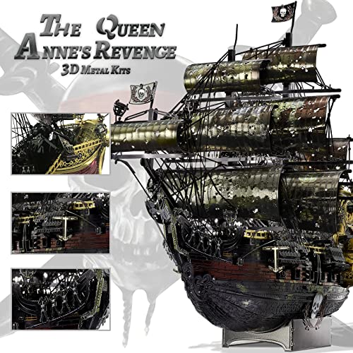 Piececool 3D Metal Puzzles for Adults, The Queen Anne's Revenge Pirate Ship Model Kits, 3D Watercraft Model Building Kit, DIY Craft Kits Difficult 3D Puzzles for Family Time