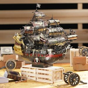 Piececool 3D Metal Puzzles for Adults, The Queen Anne's Revenge Pirate Ship Model Kits, 3D Watercraft Model Building Kit, DIY Craft Kits Difficult 3D Puzzles for Family Time