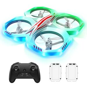 tecnock led drone for kids - mini drones with 11 led lights rc quadcopter for beginners with 2 batteries altitude hold, headless mode, 360° flip and rotate gift toy for 8-12 year old boy girl kids