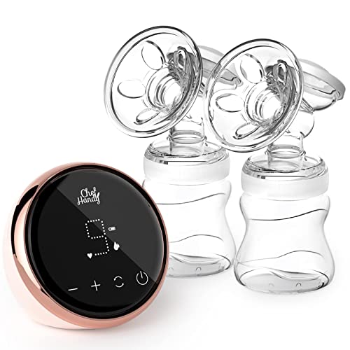 Electric Breast Pump, Portable Breast Pump with 2 Modes 9 Levels, Double Electric Breast Pump with 24mm 27mm Massage Flanges, Strong Suction hands free breast pump, come with 4 Breastmilk Storage Bags