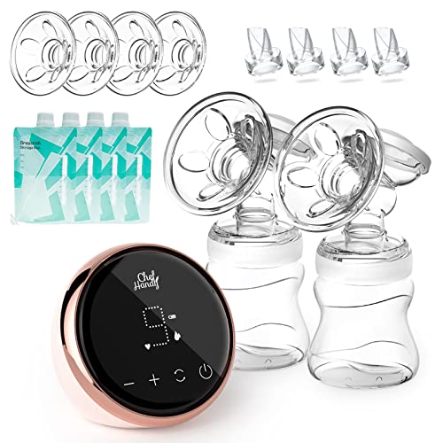 Electric Breast Pump, Portable Breast Pump with 2 Modes 9 Levels, Double Electric Breast Pump with 24mm 27mm Massage Flanges, Strong Suction hands free breast pump, come with 4 Breastmilk Storage Bags