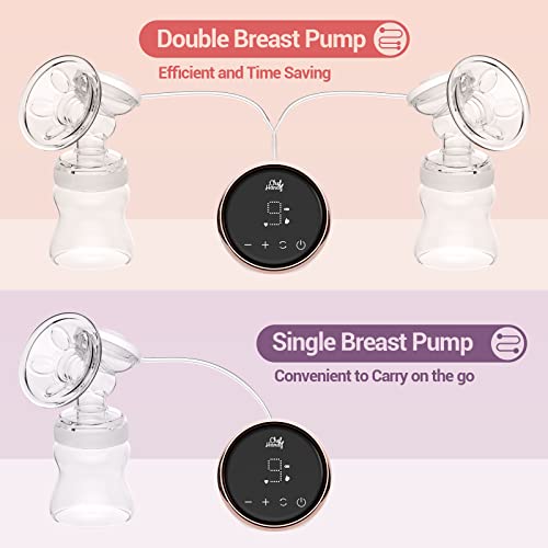 Electric Breast Pump, Portable Breast Pump with 2 Modes 9 Levels, Double Electric Breast Pump with 24mm 27mm Massage Flanges, Strong Suction hands free breast pump, come with 4 Breastmilk Storage Bags