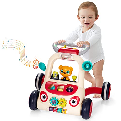 BABY JOY 2 in 1 Baby Walker, Sit to Stand Learning Walker Activity Center with Lights & Sounds, Adjustable Speed Wheels, Toddler Musical Walking Toy, Push Walker for Baby Boy Girl Over 9 Months