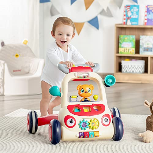 BABY JOY 2 in 1 Baby Walker, Sit to Stand Learning Walker Activity Center with Lights & Sounds, Adjustable Speed Wheels, Toddler Musical Walking Toy, Push Walker for Baby Boy Girl Over 9 Months