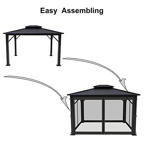 SunCula Replacement Universal Gazebo Netting 4 Panels with Zipper for Garden Patio Yard, ONLY Netting(12'x12', Black)