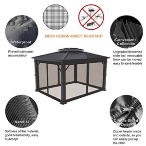 SunCula Replacement Universal Gazebo Netting 4 Panels with Zipper for Garden Patio Yard, ONLY Netting(12'x12', Black)