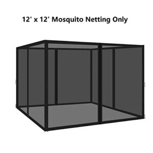 SunCula Replacement Universal Gazebo Netting 4 Panels with Zipper for Garden Patio Yard, ONLY Netting(12'x12', Black)