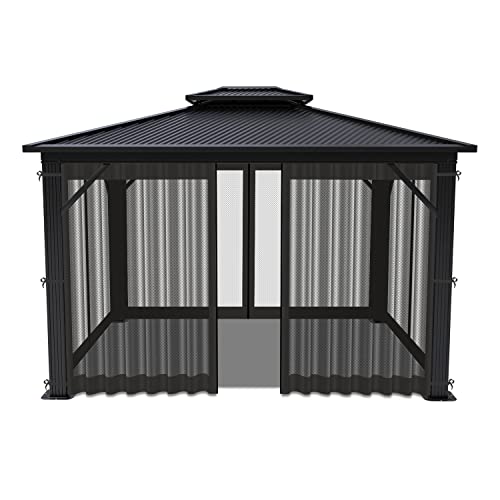 SunCula Replacement Universal Gazebo Netting 4 Panels with Zipper for Garden Patio Yard, ONLY Netting(12'x12', Black)