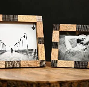 Cruiser’s Caché | Alternating Carved Natural Horn and Wood Photo Frame | 5x7