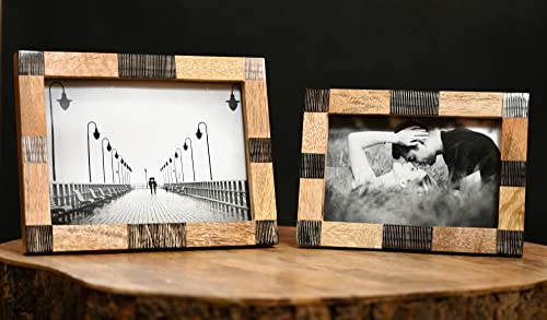 Cruiser’s Caché | Alternating Carved Natural Horn and Wood Photo Frame | 5x7