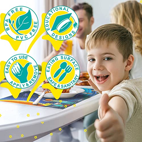 Smarty Kiddo 50 Pack Disposable Stick-On Placemats for Baby, 5 Designs Individually Folded - Farm, Sea World, Zoo, Antarctica & Space - Sticky Table Topper for Baby & Kids, Toddlers