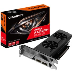 gigabyte radeon rx 6400 d6 low profile 4g graphics card, low profile design, 4gb 64-bit gddr6, gv-r64d6-4gl video card