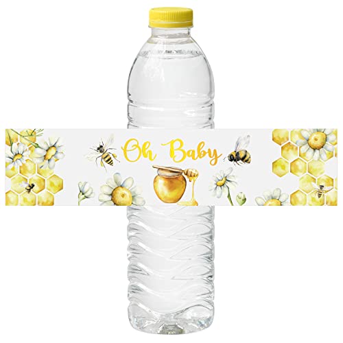 48 Pieces Bee Baby Shower Water Bottle Labels Bee Water Bottle Wrappers Bee Baby Shower Favor Decorative Baby Shower Sticker for Gender Reveal Baby Shower Party Decorations