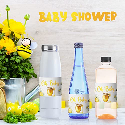 48 Pieces Bee Baby Shower Water Bottle Labels Bee Water Bottle Wrappers Bee Baby Shower Favor Decorative Baby Shower Sticker for Gender Reveal Baby Shower Party Decorations