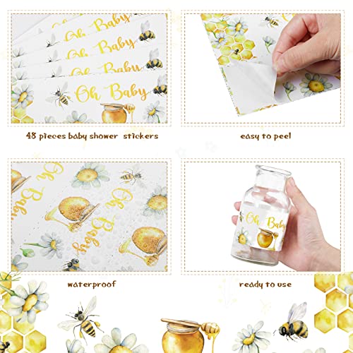 48 Pieces Bee Baby Shower Water Bottle Labels Bee Water Bottle Wrappers Bee Baby Shower Favor Decorative Baby Shower Sticker for Gender Reveal Baby Shower Party Decorations