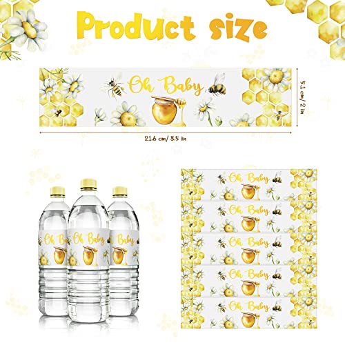 48 Pieces Bee Baby Shower Water Bottle Labels Bee Water Bottle Wrappers Bee Baby Shower Favor Decorative Baby Shower Sticker for Gender Reveal Baby Shower Party Decorations