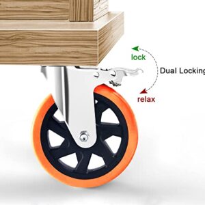 6" Swivel Plate Casters Wheels with Screw Safety Dual Locking and Polyurethane Foam No Noise Wheels,Heavy Duty-550 Lbs Per Caster