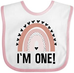 inktastic 1st birthday boho rainbow 1 year old baby bib white and pink 4113a