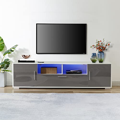 SOLBAKUILT Modern White and Grey TV Stand for 55+/65+/70/75 Inch TV, Quick Installation of The Entertainment Center, Media Gaming Console, LED Light TV Table with Storage for Bedroom & Living Room