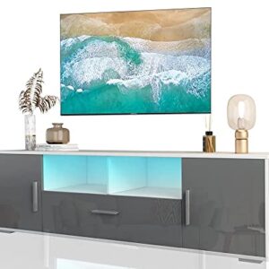 SOLBAKUILT Modern White and Grey TV Stand for 55+/65+/70/75 Inch TV, Quick Installation of The Entertainment Center, Media Gaming Console, LED Light TV Table with Storage for Bedroom & Living Room