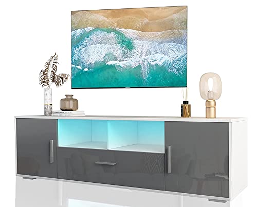 SOLBAKUILT Modern White and Grey TV Stand for 55+/65+/70/75 Inch TV, Quick Installation of The Entertainment Center, Media Gaming Console, LED Light TV Table with Storage for Bedroom & Living Room