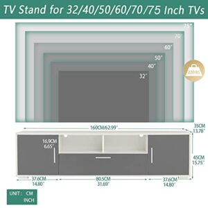 SOLBAKUILT Modern White and Grey TV Stand for 55+/65+/70/75 Inch TV, Quick Installation of The Entertainment Center, Media Gaming Console, LED Light TV Table with Storage for Bedroom & Living Room