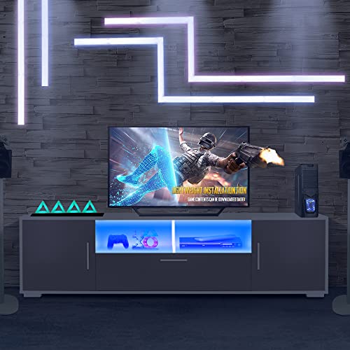 SOLBAKUILT Modern White and Grey TV Stand for 55+/65+/70/75 Inch TV, Quick Installation of The Entertainment Center, Media Gaming Console, LED Light TV Table with Storage for Bedroom & Living Room