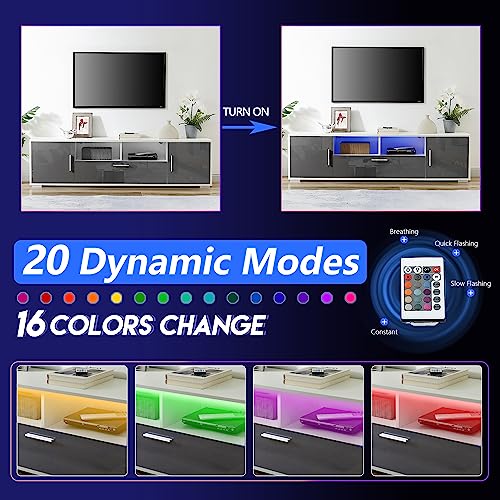 SOLBAKUILT Modern White and Grey TV Stand for 55+/65+/70/75 Inch TV, Quick Installation of The Entertainment Center, Media Gaming Console, LED Light TV Table with Storage for Bedroom & Living Room