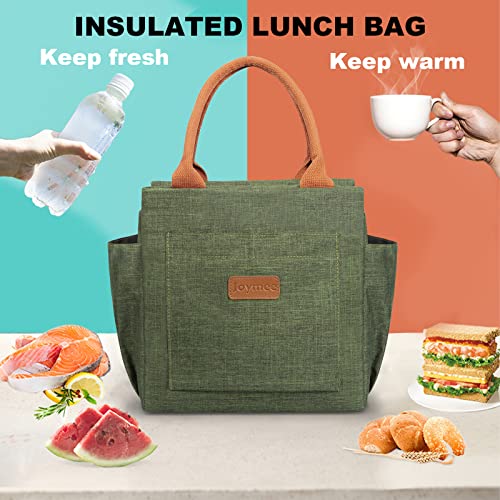 Joymee Lunch Bag Women Insulated Lunch Box Reusable Durable Leakproof Large Spacious Cooler Tote for Womens Mens Adults with Bottle Holder and Side Pockets for Work Office Travel Picnic - Green