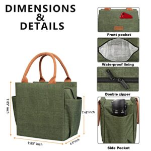 Joymee Lunch Bag Women Insulated Lunch Box Reusable Durable Leakproof Large Spacious Cooler Tote for Womens Mens Adults with Bottle Holder and Side Pockets for Work Office Travel Picnic - Green