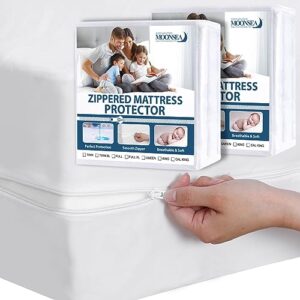 twin mattress protector waterproof 2 pack zippered, 6-side waterproof twin size mattress protector, twin mattress cover, box spring encasement white