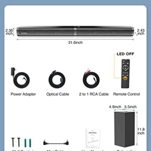 ULTIMEA Sound Bars for TV with Subwoofer Deep Bass, 2.1 TV Sound Bar, 5 EQ/Voice Clear, Bluetooth Soundbar for TV Speakers Surround Sound, TV Soundbar for PC Works w/Optical/AUX/USB, Mountable-110dB