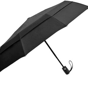 Brookstone Compact Umbrella with Flashlight for Dark Nights,Weather Resistant, Water Proof ,Light and Portable for Purse,Car,Backpack, Travel Size, Fits in Bag,Convenient & Led Flashlight, Automatic button to open and rotatable shaft handheld for easy gri