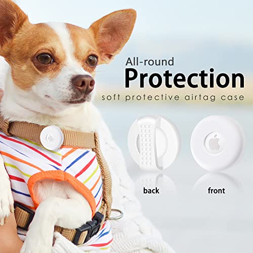 Airtag Dog Collar Holder (2 Pack) with Buffering Dots, Waterproof Pet Collar Case for Apple Air Tag GPS Tracker, Air Itag Holder Cover,Fits Most Collars (White/Blue) …