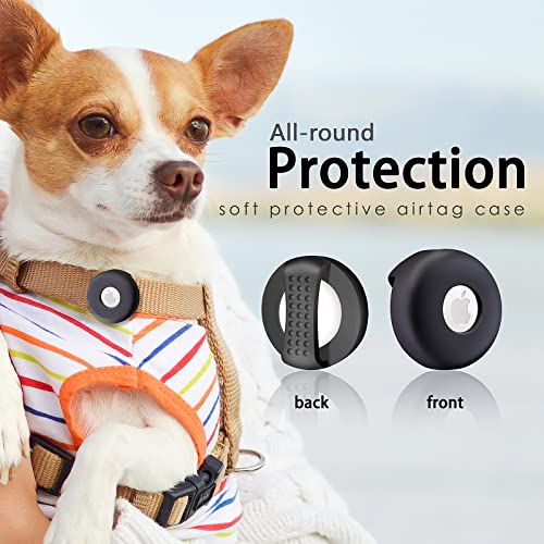 Airtag Dog Collar Holder (2 Pack) with Buffering Dots, Waterproof Pet Collar Case for Apple Air Tag GPS Tracker, Air Itag Holder Cover,Fits Most Collars (Black) …