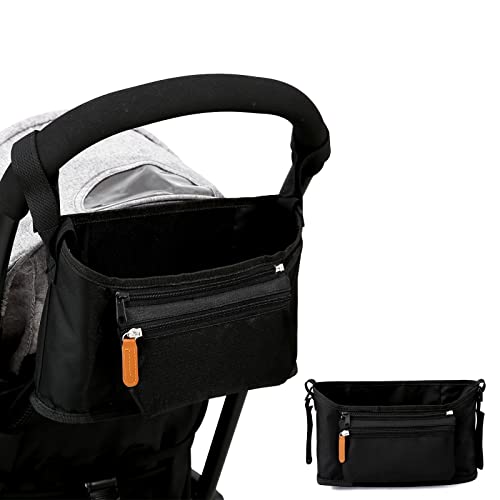 GOGOSO Baby Stroller Diaper Organizer Bag with Insulated Pocket, Universal Fit Most Strollers, Space for Diapers, Wipes & Toys, Black