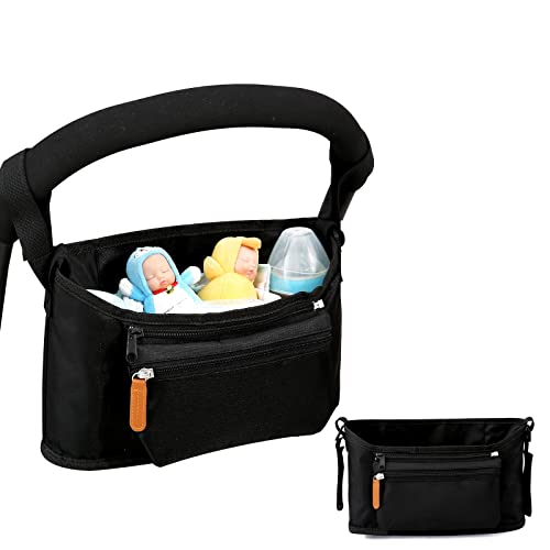 GOGOSO Baby Stroller Diaper Organizer Bag with Insulated Pocket, Universal Fit Most Strollers, Space for Diapers, Wipes & Toys, Black