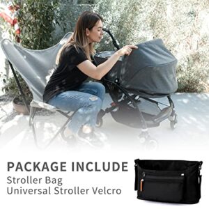 GOGOSO Baby Stroller Diaper Organizer Bag with Insulated Pocket, Universal Fit Most Strollers, Space for Diapers, Wipes & Toys, Black