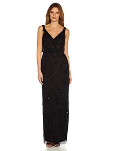 adrianna papell women's beaded surplice gown, black, 8